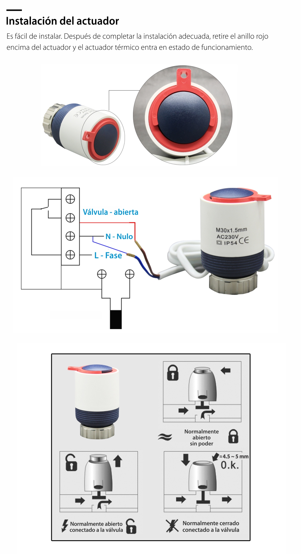 BeOk RZ-BV230-NC - Actuador térmico normalmente cerrado
